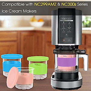 CINPIUK Ice Cream Pints, 4 Pack Containers with Silicone Lids & Covers Replacements for Ninja Creami Pints, Compatible with NC301 NC300 NC299AMZ Series Ice Cream Maker, Dishwasher Safe Containers