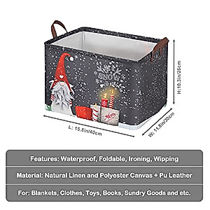 Funnewban Christmas Gnome Snowflake Storage Bin Basket Collapsible with Leather Handles Waterproof Canvas Storage Cube Box for Closet Toys Clothes Nursery Room Gift Basket