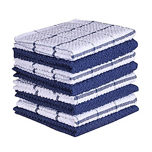 AMOUR INFINI Kitchen Dish Cloths Set of 8 – Highly Absorbent, Super Soft Terry Cotton Dishcloth (12"x12" Inch) Wash & Cleaning Cloths for Kitchen & Dishwashing (Blue)
