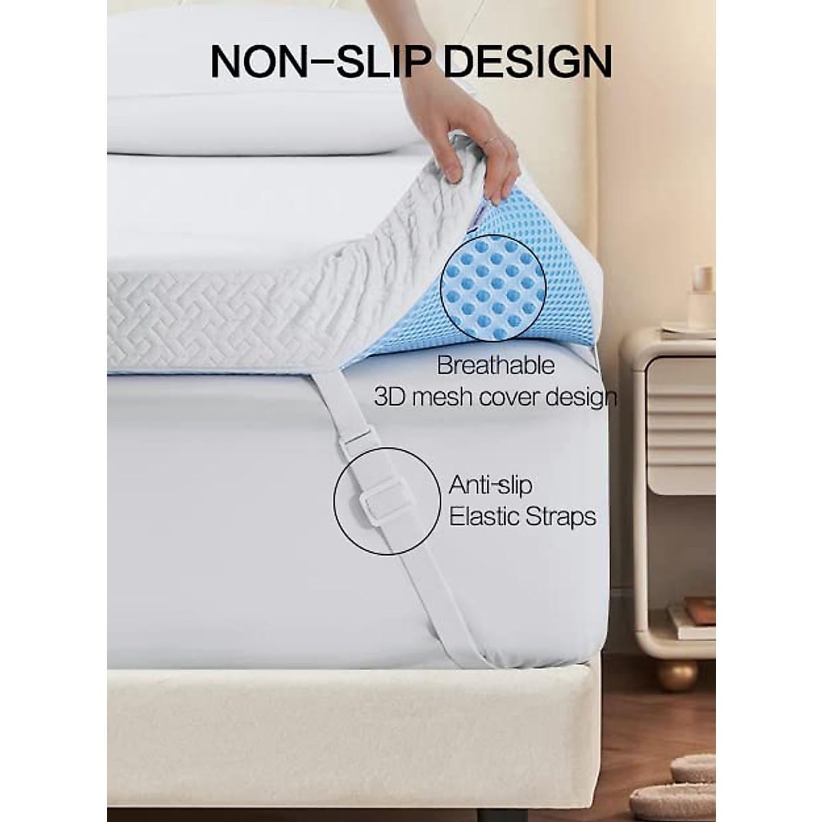 3 Inch Twin Memory Foam Mattress Topper Cooling Gel Infusion Ventilated Design Removable Bamboo Breathable and Washable Cover with Strap