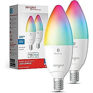 Sengled Alexa Light Bulb, Candelabra Light Bulbs Color Changing, Candelabra LED Light Bulbs 450 LM 45W Equivalent RGBW, E12 LED Bulb, Smart Bulbs That Work with Alexa Only, No Hub Request, 2 Pack