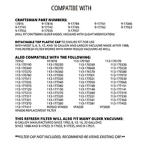 2-Pack VF4000 Replacement Filter for Ridgid 72947 Standard Wet dry Vac 5 to 20 Gallon 6-9 Gal Husky Vacuum Compatible WD5500 WD0671 RV2400A RV2600B Vac