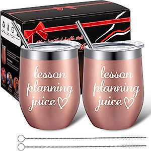 2 Pack Funny Teacher Gift Sippy Cup Lesson Planning Juice Personalized Christmas Thanksgiving Teacher Appreciation Gift for Professor Teaching Assistant, 12 oz Wine Tumbler
