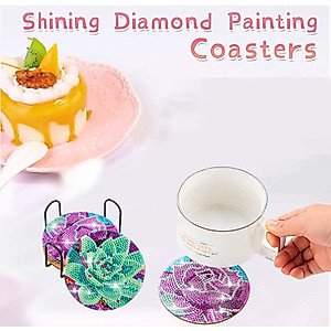 DOTZSO Diamond Art Painting Coasters,Diamond Dot Art DIY Coasters Art and Crafts for Adults Diamond Art Coaster Sets for Beginners Adults and Kids Art Craft Supplies（Flower）