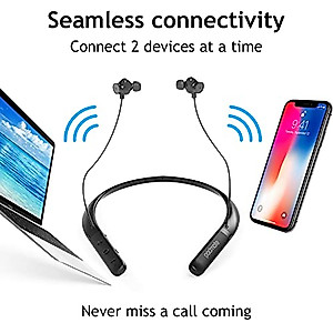 Padmate Bluetooth Headphone Wireless Neckband with Magnetic Earbuds, in-Ear Sport Headset Noise Cancelling Earphones with Mic CVC8.0, Dual Pair Mode 16H Playtime, Hi-Fi Sound, IPX5 QCC Chip (Black)