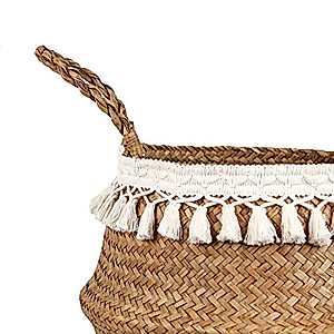 BlueMake Boho Woven Seagrass Belly Basket for Storage Plant Basket or Toy Basket Living Bathroom (Large, Beige)