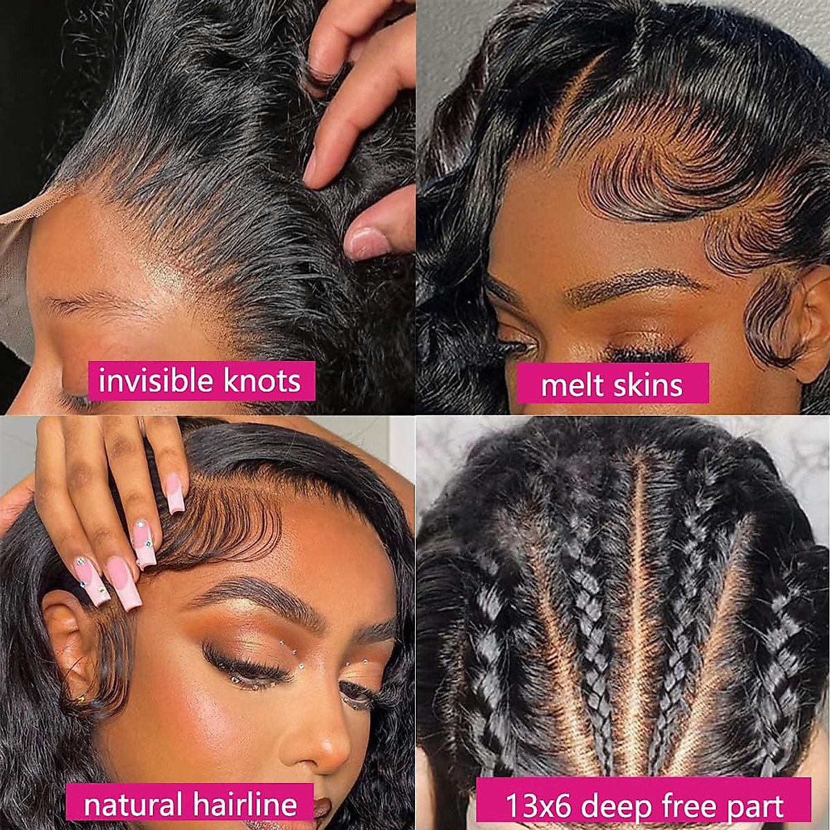 JADEFLO 13x4 Deep Wave 24 inch Lace Front Wigs Human Hair Pre Plucked with Baby Hair 180 Density Curly lace frontal Wigs for Women Human Hair HD Lace Deep Wave Frontal Wig Natural Color (24 Inch)