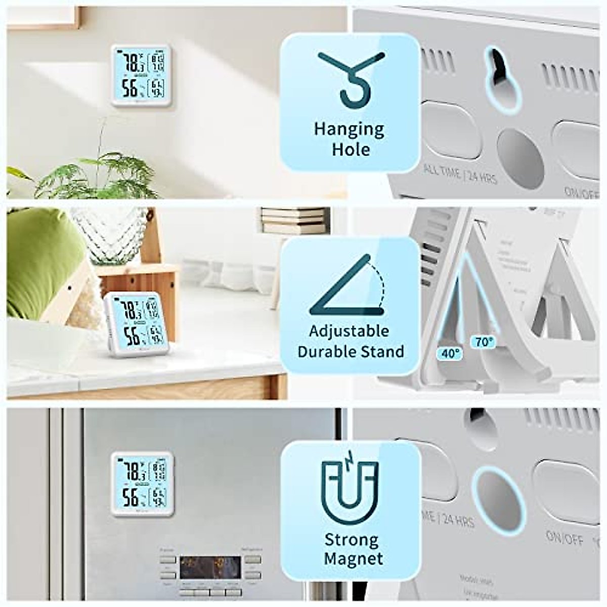 DOQAUS Digital Hygrometer Indoor Thermometer for Home, Room Thermometer with 3s Fast Refresh & Max Min Records, Temperature Humidity Monitor Meter with Touch LCD Backlight, USB Rechargeable