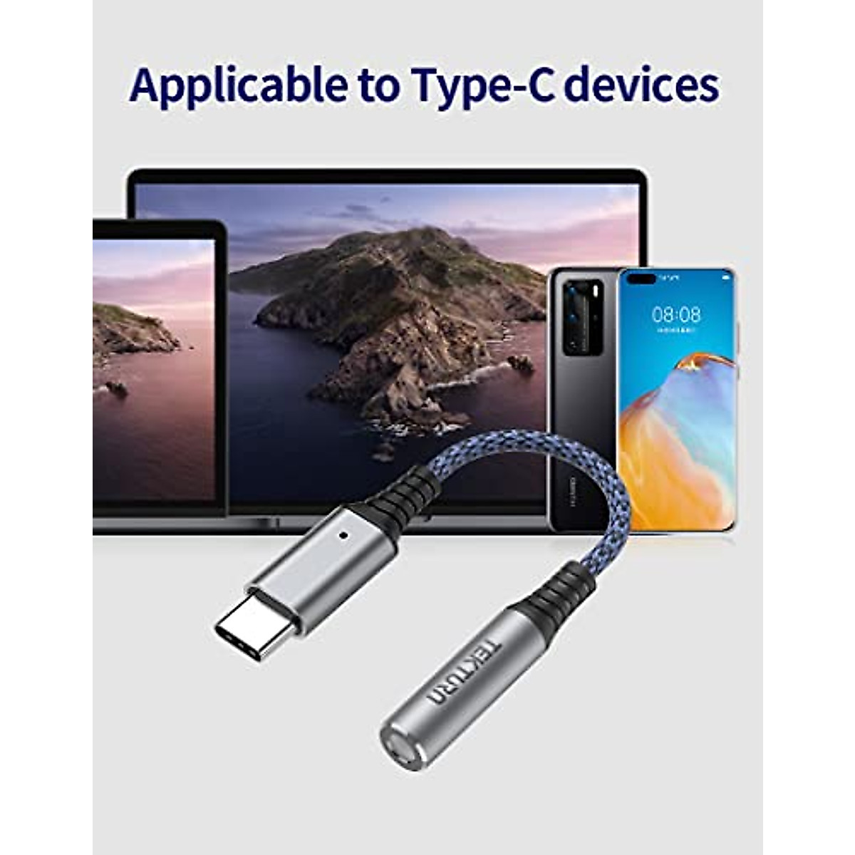 USB-C to 3.5 mm Headphone Jack Adapter, USB-C to Aux Audio Dongle Cable, Compatible with iPad Pro, iPad Air, Android Phones and Tablets by TEKTURN