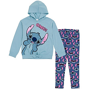 Disney Lilo & Stitch Little Girls Pullover FleeceHoodie and Leggings Outfit Set Blue 7-8