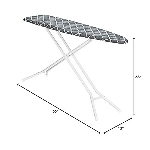 Ironing Board Full Size Made in The USA by Seymour Home Products (Grey Lattice) | Includes Cover and Pad | Iron Board with 4 Steel Legs for Extra Support | Features Perforated Top for Steam Flow