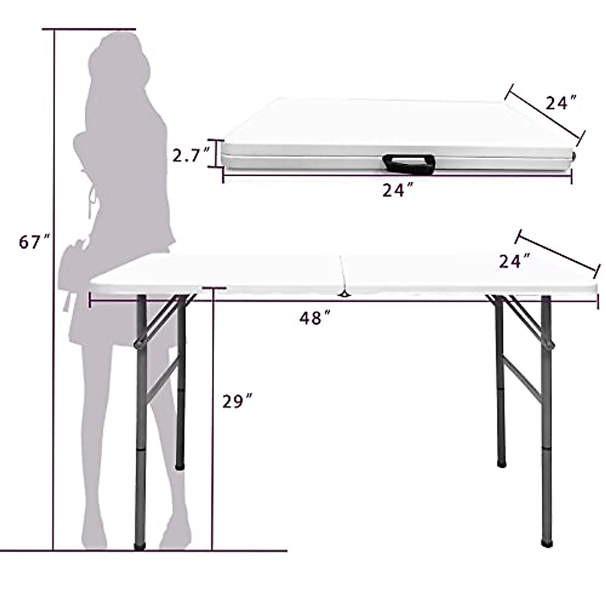 Gocamptoo Folding Table,4ft Indoor Outdoor Heavy Duty Portable Folding Square Plastic Dining Table w/Handle, Lock for Picnic, Party, Camping (4 FT) …