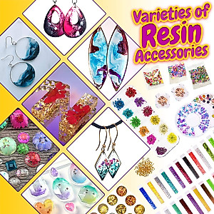 Catcrafter Resin Decoration Accessories Art Kit - All in One Package Resin Molds Silicone Kit Bundle Jewelry Making Supplies for Beginners with Dried Flowers Craft Glitter Nail Gems DIY