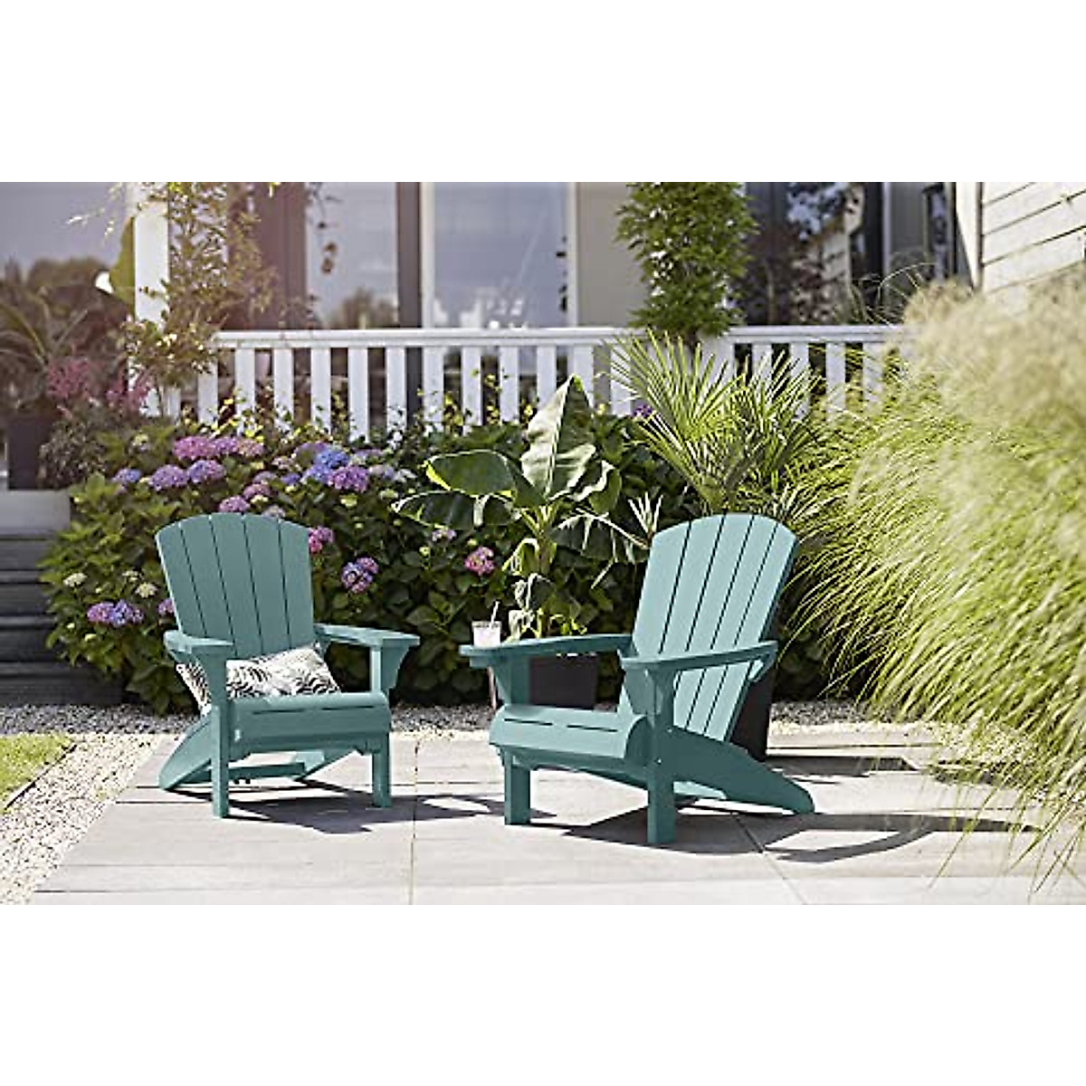 Keter Alpine Adirondack 2 Pack Resin Outdoor Furniture Patio Chairs with Cup Holder-Perfect for Beach, Pool, and Fire Pit Seating, Teal