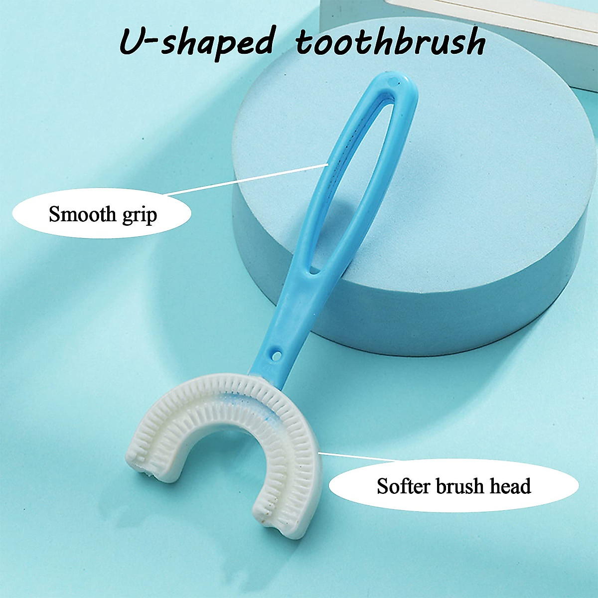 QPEY 2 Pcs Kids U- Shaped Toothbrush, Soft Silicone Brush Rounded Kids U Shape Toothbrush for Cleaning Teeth