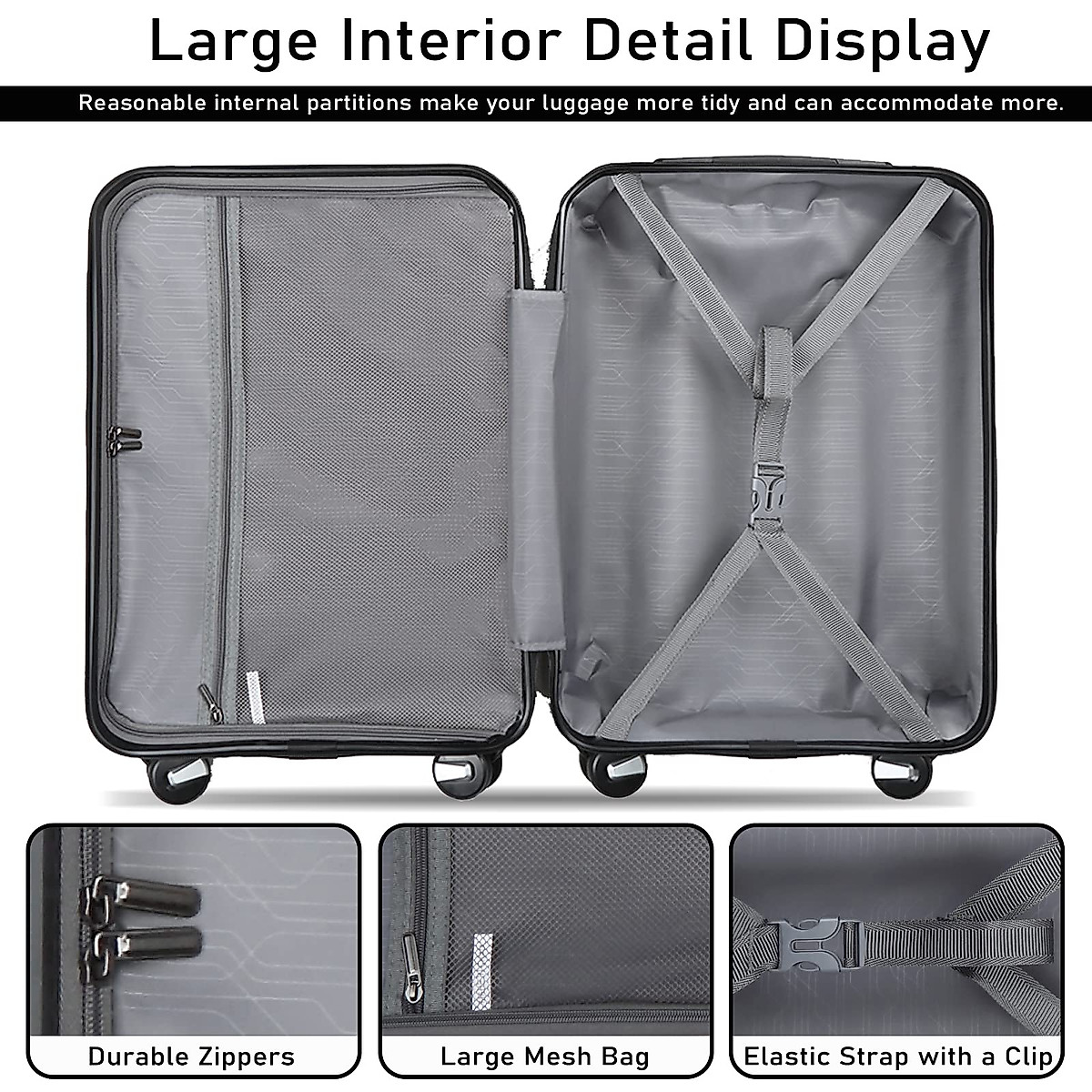 Somago 3 Pieces Luggage Set(14/20/24) PP Lightweight 4 Double 360 Degrees Mute Spinner Wheels Suitcase with TSA Lock & YKK Zipper (Classic Black)