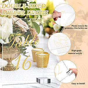 Acrylic Wedding Table Numbers with Stands 1-40 Gold Table Number Signs and Holders 4 x 6 Inch Printed Calligraphy Table Number Holders Clear Acrylic Sign for Wedding Reception Centerpiece Event Party