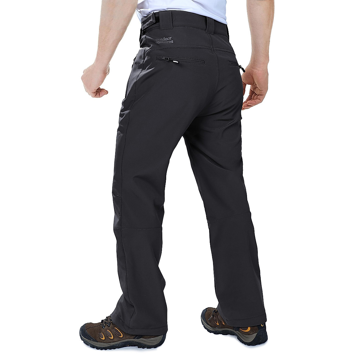 Outdoor Ventures Men's Lite Waterproof Windproof Fleece Lined Warm Hiking Ski Snow Pants Expandable-Waist Black