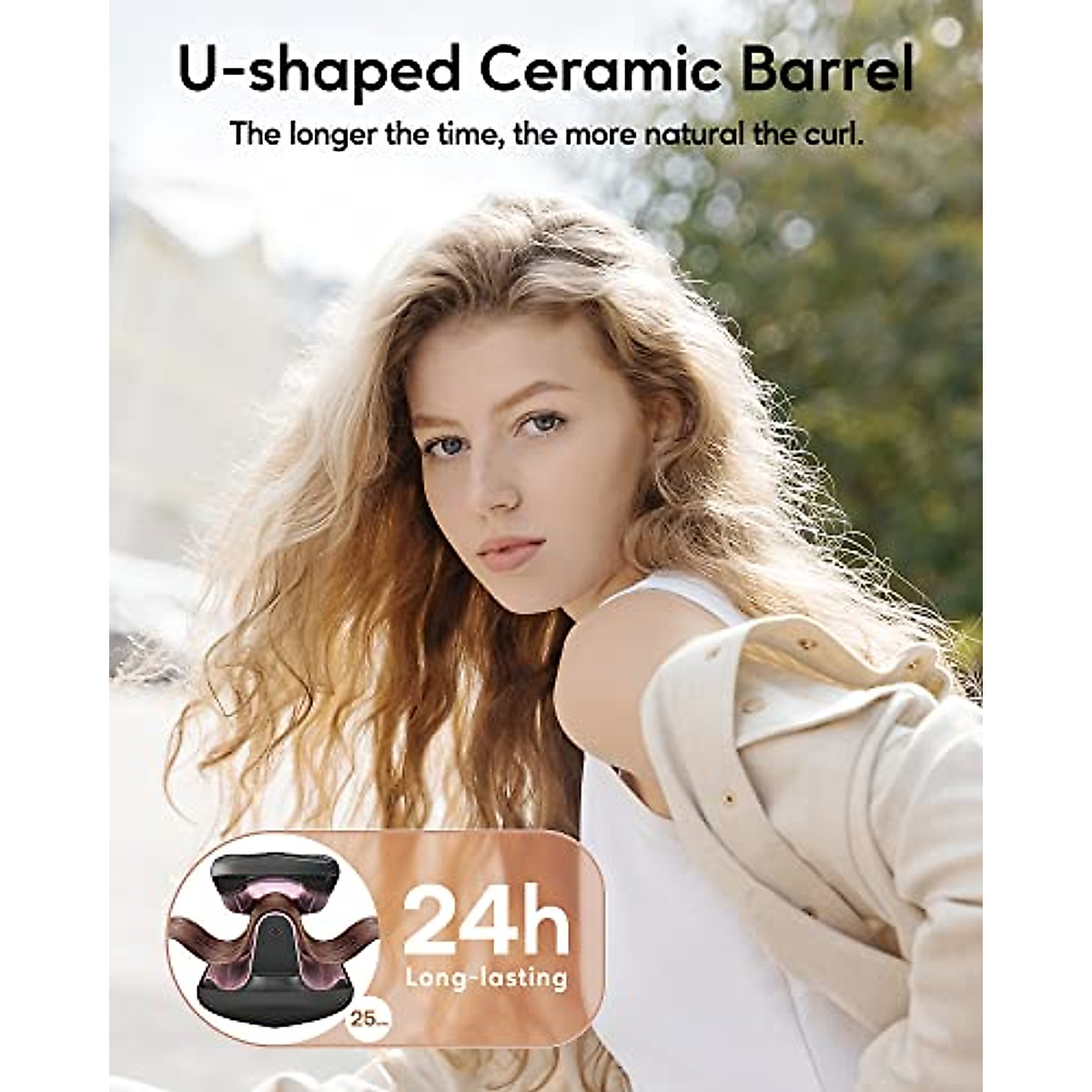 Wavytalk Beach Waves Curling Iron 3 Barrel Deep Hair Waver Hair Crimper Ceramic Curling Wand Beachy Waving Wand Hair Iron Adjustable Heat 300℉ - 420 ℉ Dual Voltage Pink