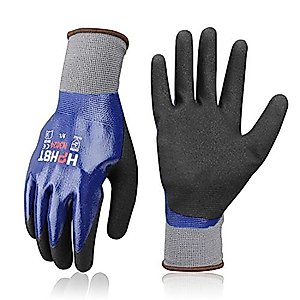 HPHST Waterproof Work Gloves, 3 Pairs Working Safety Construction Gloves Heavy Duty Oil Resistant Gardening Gloves with Nitrile Coating for Men Women Blue Large 3 Pairs
