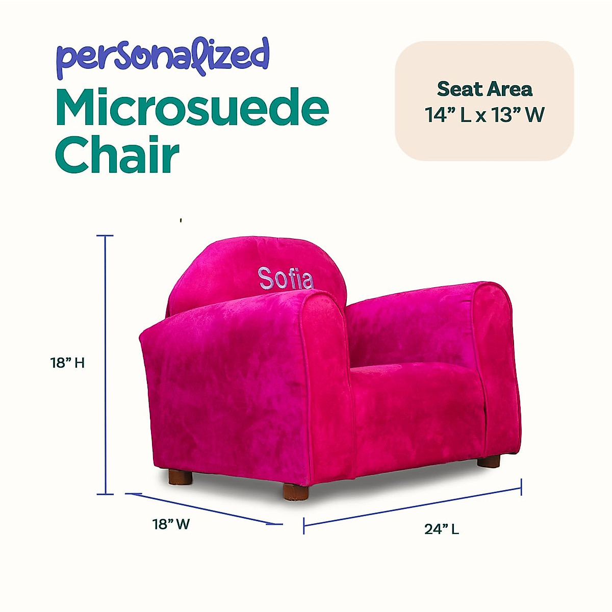 KEET Personalized Toddler Chair, Customize with Name, Personalized Kids Chair, Embroidered with Name, Kids Armchair Personalized, Easy to Coordinate, Ages 2-5 Years Kid Sofa Chair, Microsuede Hot Pink