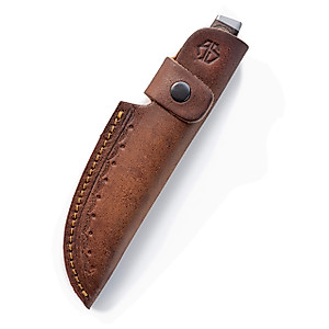 Premium knife sheath with belt clip – handmade knife holster made of genuine buffalo leather – knife leather pouch for hunting & kitchen – Tommy brown