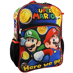 Super Mario Boys Girls 5 piece Backpack Lunch and Snack Bag School Set (One Size, Multicolor)