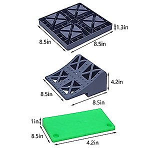 GarfatolRv Rv Leveling Blocks,Trailer Leveling Blocks for Heavy Duty Include Camper Leveling Blocks 9 Packs,One Top Wheels Chock and Green Ramp 3 Packs with Bag -Grey