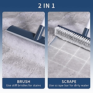BOOMJOY Floor Scrub Brush with 57" Long Handle, 12" Wide Brush Head, 2 in 1 Scrape and Brush, Stiff Bristle for Cleaning Bathroom, Patio, Kitchen, Tile, Wall and Deck