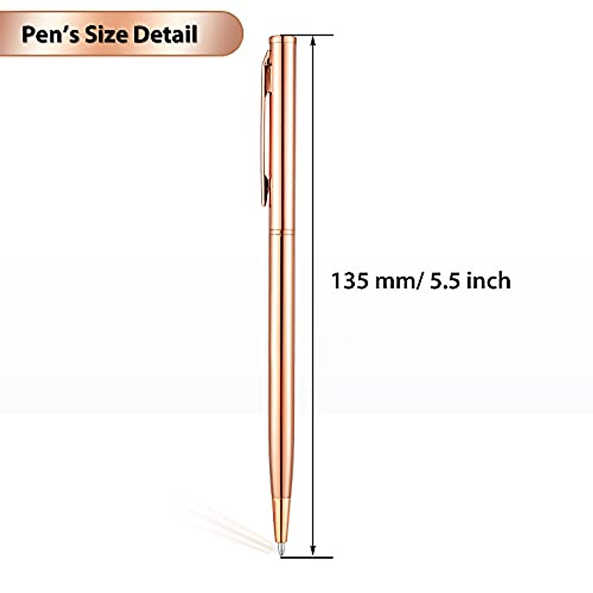 Zonon 12 Pieces Slim Metallic Retractable Ballpoint Pens Lightweight Black Ink Metal Pens Ballpoint Slim Pens Medium Point 1.0 mm Pens for Business Office School Supplies (Rose Gold)