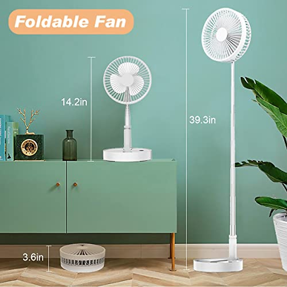 Portable Standing Fan with Remote Control, 8" Foldable Desk Fan, 7200mah Quiet Fan Table Fan, USB Floor Fan, 4 Speed Settings Telescopic Pedestal Fans for Personal Bedroom Office Fishing Camping