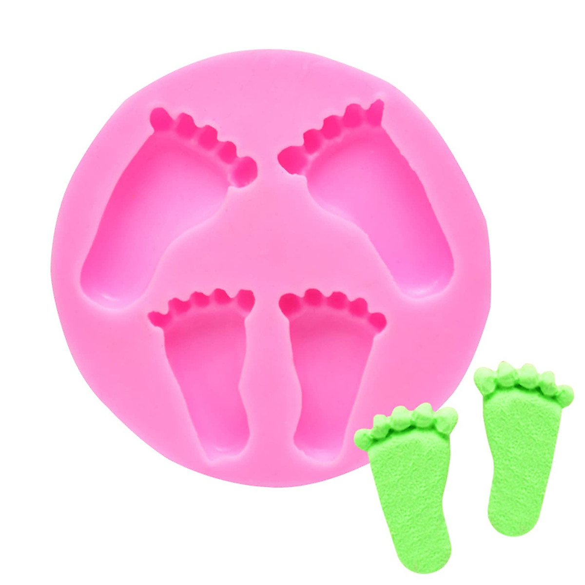 Baby Footprint Silicone Molds for Baby Shower Cake Topper Decoration, 4 Cavities Fondant Mold for DIY Baking Cookie, Chocolate, Cupcake and Polymer Clay
