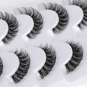 False Eyelashes Wispy Natural C Curl Strip Lashes Transparent Lash Bands Fluffy Cat Eye Lashes 7 Pairs by Yawamica