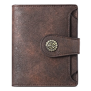 CLUCI Small Wallets for Women RFID Blocking Leather Trifold Compact Credit Card Holder with ID Window Ladies Zipper Coin Purse Coffee