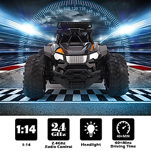 REMOKING RC Car, 1/14 Scale 2WD High Performance Off Road Car, 2.4Ghz Radio Control Anti-Interference Electronic Truck with 2 Rechargeable Batteries, Great Gifts for Kids and Adults