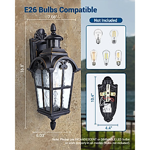 DEWENWILS Motion Sensor Outdoor Wall Lights Dusk to Dawn Exterior Light Fixture Wall Mount, Outdoor Porch Light with Water Ripple Glass, Wall Sconce Lantern for House Garage Patio