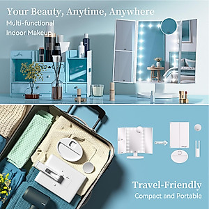 HAMSWAN Makeup Mirror Vanity Mirror with Lights, Lighted Makeup Mirror with 1X 2X 3X 10X Magnifying, Touch Control Design, Dual Power Supply, Portable LED Makeup Mirror, Women Gift (White+10X)