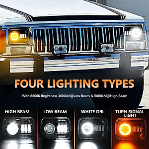 DOXMALL 2Pcs 5x7 7X6 LED Headlights H6054 Retangular Sealed Beam Headlight With White Halo Daylight Compatible with Cherokee XJ Wrangler YJ GMC Dodge Kenworth T300 Etc