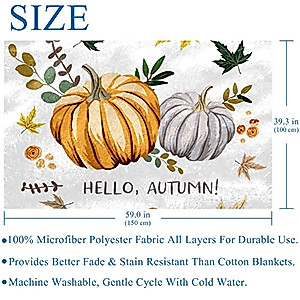 Ripen Pumpkin and Maple Leaves Prints Soft Warm Cozy Blanket Throw for Bed Couch Sofa Picnic Camping Beach, 150×100cm