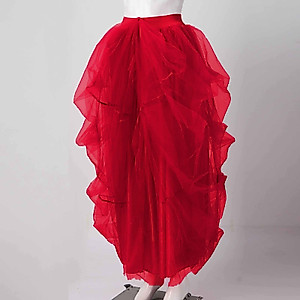 Women's Tulle Maxi Skirt Women's Party High Waist Elastic Belt Casual Poncho Women's Twin Bed Skirts (Red, One Size)