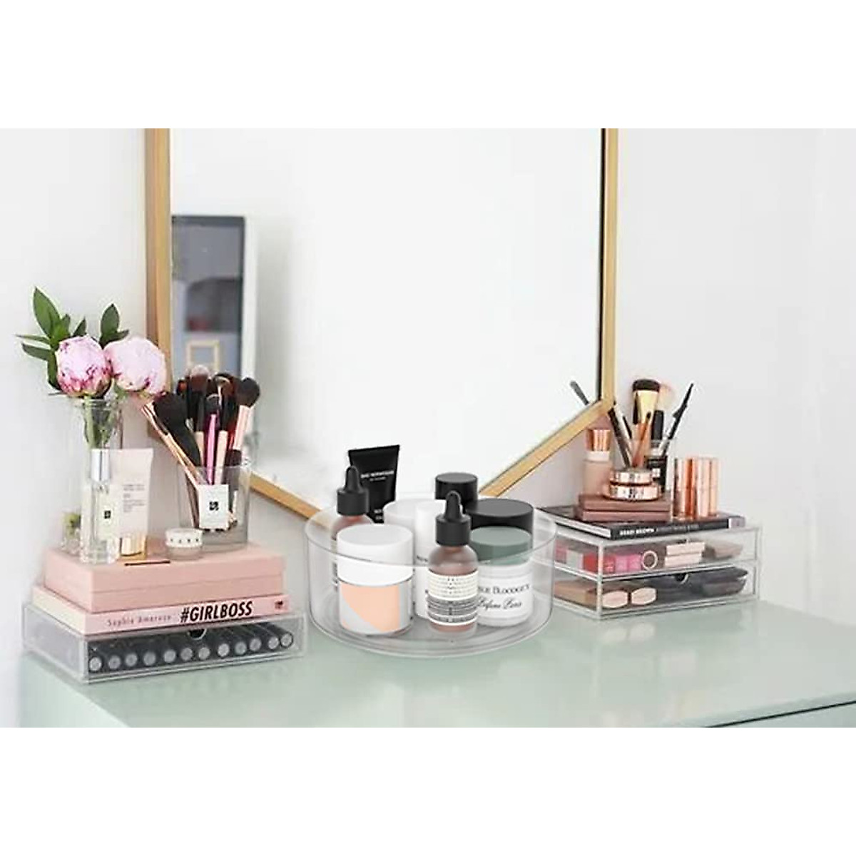 2 Pcs 9 Inch Round Lazy Susans - G.a HOMEFAVOR Clear Rotating Turntable 360° Organization & Storage Container Bins for Cabinet, Fridge, Countertop, Kitchen - Spinning Organizer for Spices, Condiments