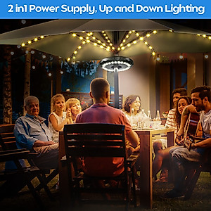 2 in 1 Patio Umbrella Lights, 16Colors 4Modes 104 LED Umbrella String Lights Combination 3 Brightness Modes 28 LED Umbrella Pole Light USB and Battery Operated for Yard Outdoor, Camping Tents