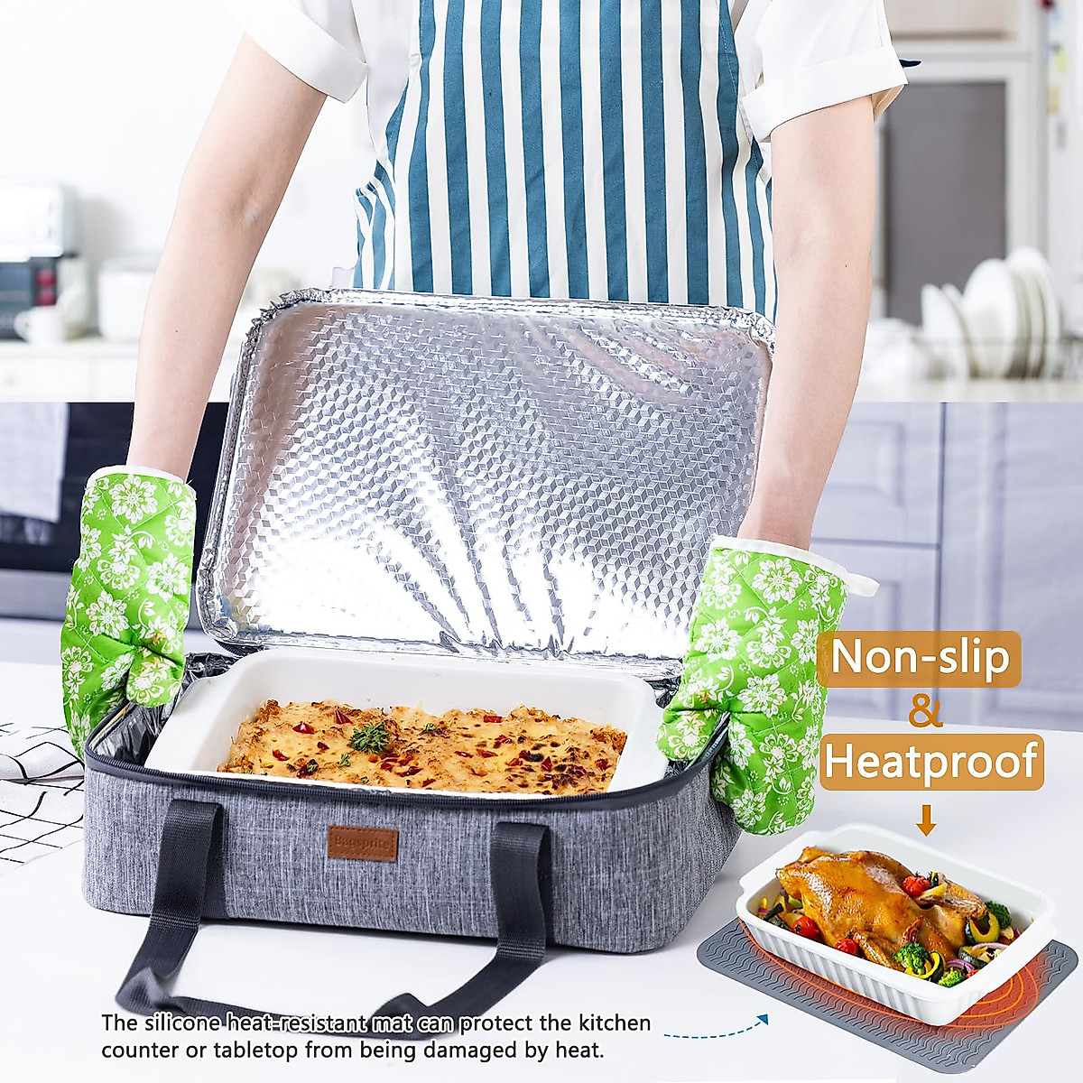 BAGSPRITE Expandable Insulated Casserole Carrier for Hot or Cold Food, Casserole Dish Carrying Case,Thermal Lasanga Lugger Tote for Pockluck, Parties, Picnic, Fits 9" x 13" Baking Dish, Fancy Panz