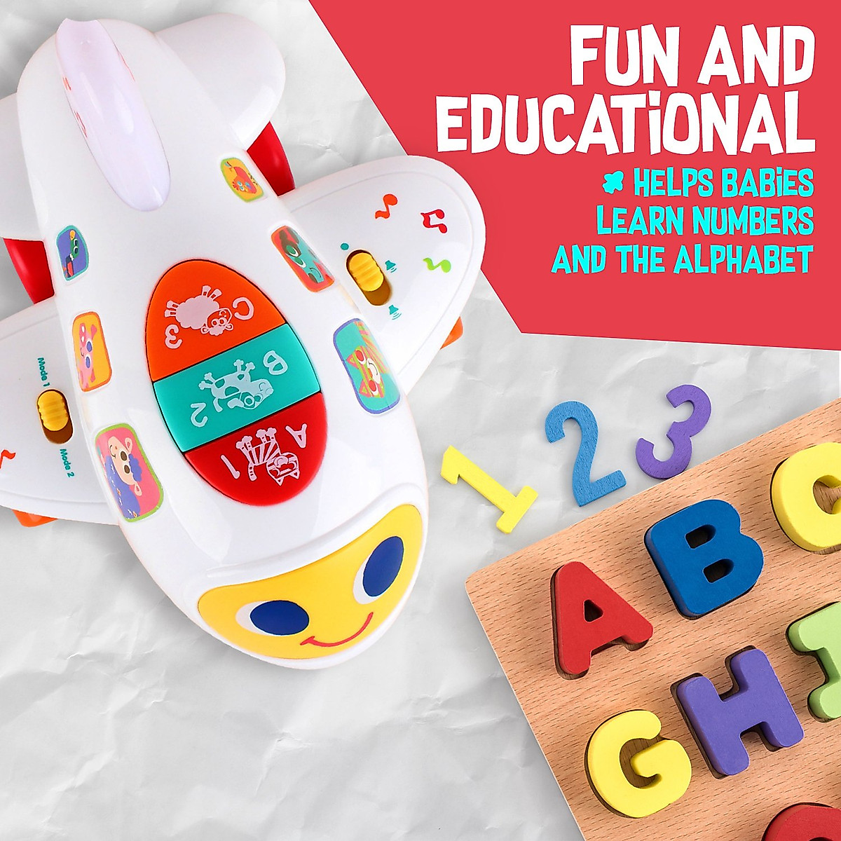 CoolToys My First Plane Airplane Toy for Toddlers and Babies for Learning Letters, Numbers and Colors - Lights Up, Sings, and Moves Around