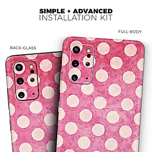 DesignSkinz White Polka Dots Over Grungy Pink Protective Vinyl Decal Wrap Skin Cover Compatible with The Samsung Galaxy S20 (Screen Trim & Back Glass Skin)