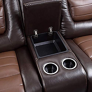 Lexicon Home Theater Seating, Manual Gliding Reclining Loveseat with Center Console, Cup Holders, 2-Seat Dual Loveseat Recliner for Living Room, Two-Tone Brown​
