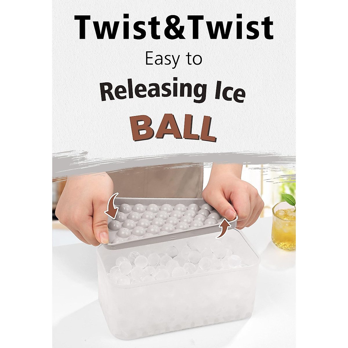 DOQAUS Round Ice Cube Trays with lid and Bin, 2 Pack Easy Pop Out Ice Trays for Freezer with Cover, Compact Circle Ice Cube Trays for Frezzer, Sphere Ice Cube Tray with Storage Ice Bucket Kits, Scoop