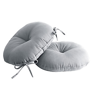 Sweet Home Collection Outdoor Furniture Cushion Bistro Chair Pads Premium Comfortable Thick Fiber Fill Tufted 15" x 15" Patio Seat Cover with Ties, 4 Count (Pack of 1), Silver