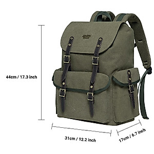 KAUKKO Vintage Casual polyster and Leather Rucksack Backpack(03-CANVAS ARMYGREEN)