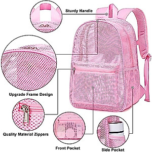LEDAOU Mesh Backpack for Kids Girls Semi-Transparent Mesh School Backpack Bookbag Lightweight Casual Daypacks for Beach Gym(Pink)